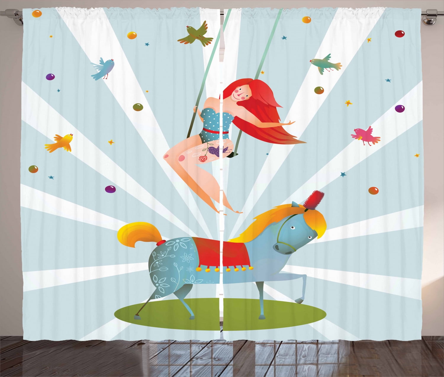 Kids Curtains 2 Panels Set, Circus Carnival Show Girl with Pony Horse ...