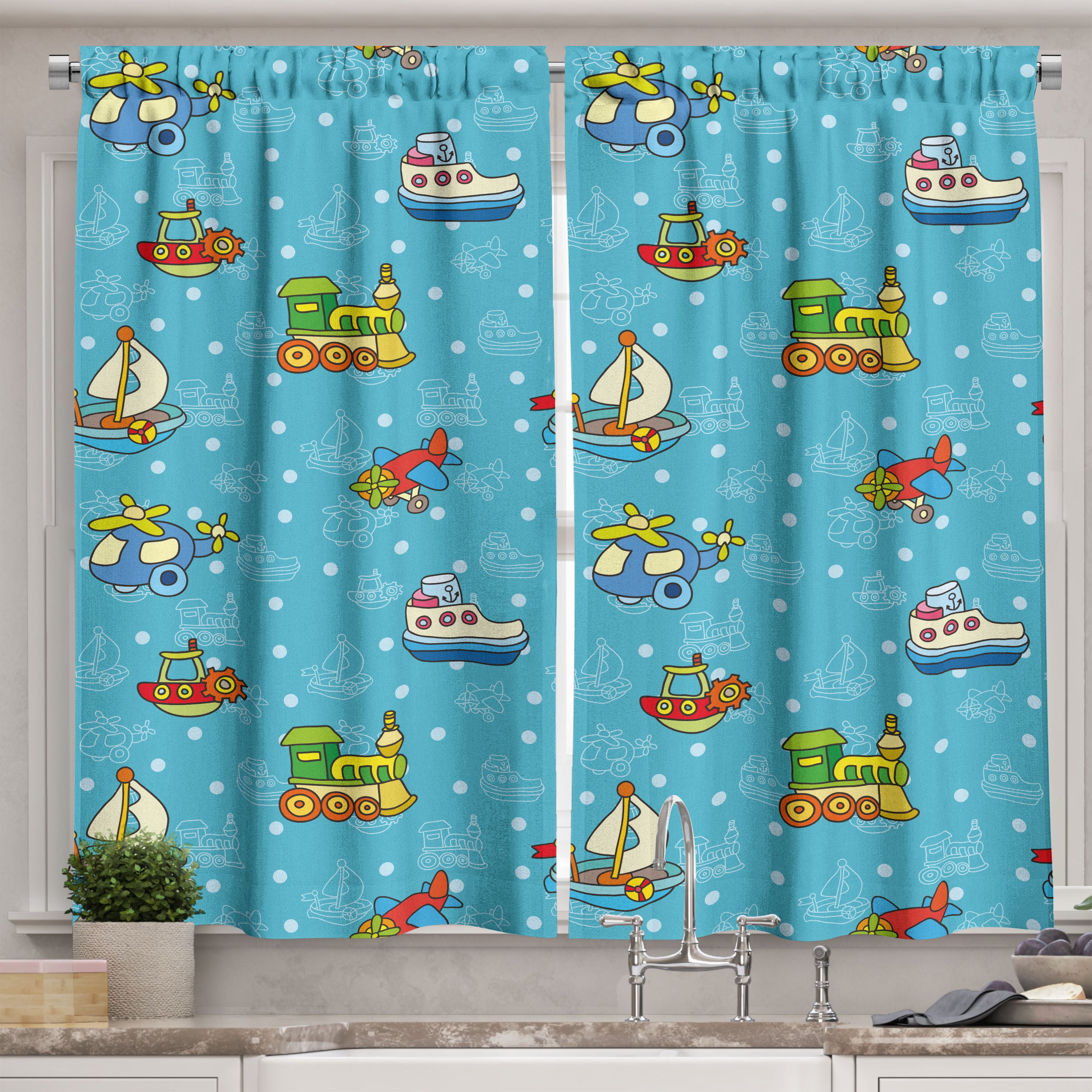 Kids Curtains 2 Panels Set, Colorful Cartoon Children Toy Figures ...