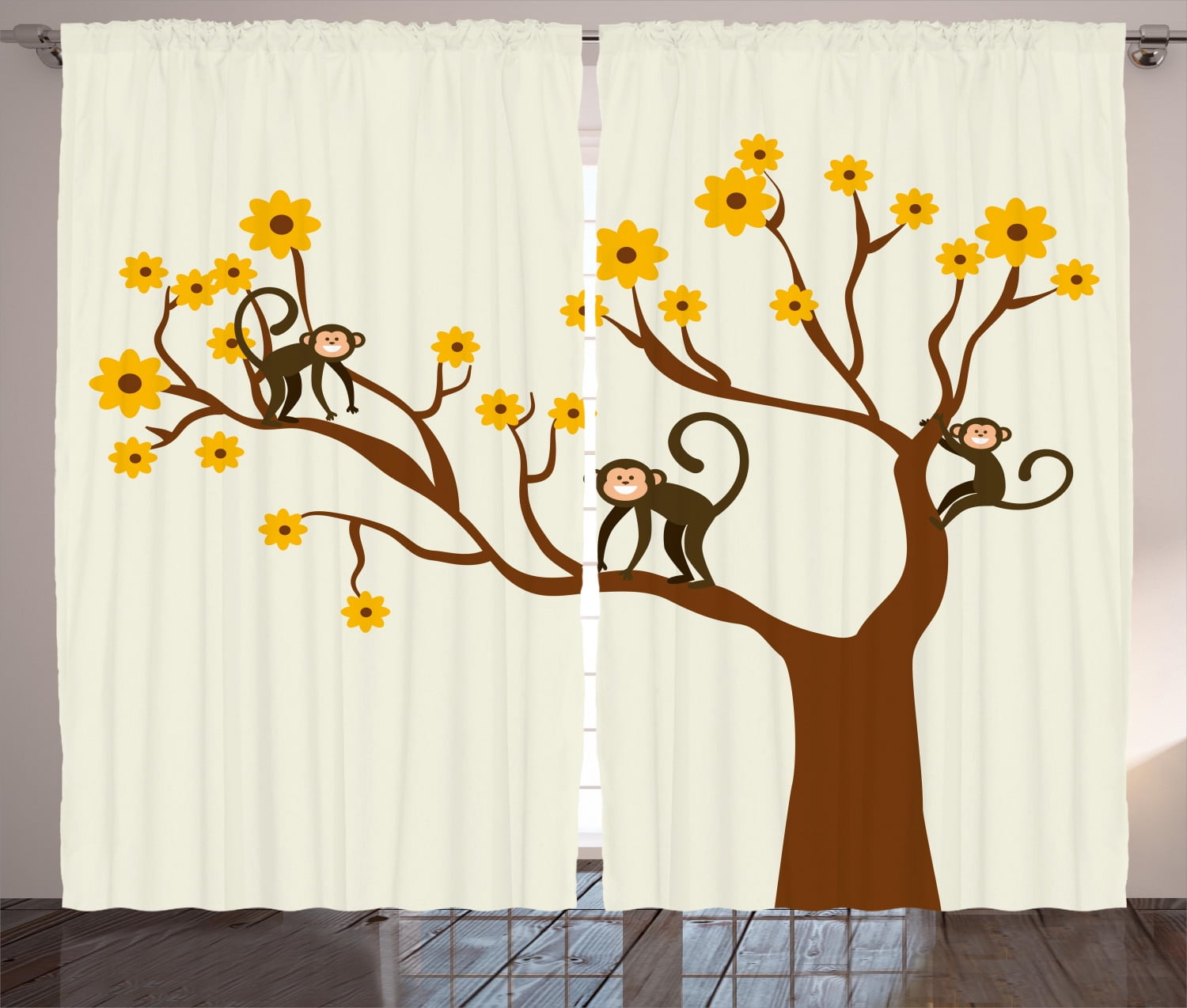 Ambesonne Funny Curtains 2 Panel Set, Climbing Fun, 108" x 90", Brown ...
