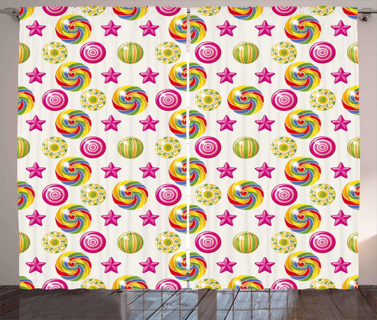 Ambesonne Dessert Curtains 2 Panel Set, Yummy Candy Lollipop, 108" x 84 ...