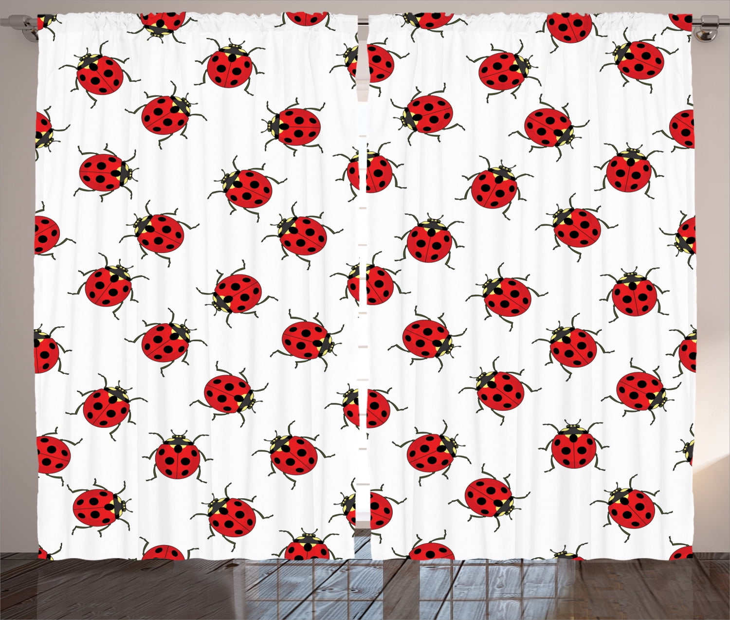 Ambesonne Cartoon Curtains 2 Panel Set, Ladybugs Funny Art Pattern, 108 ...