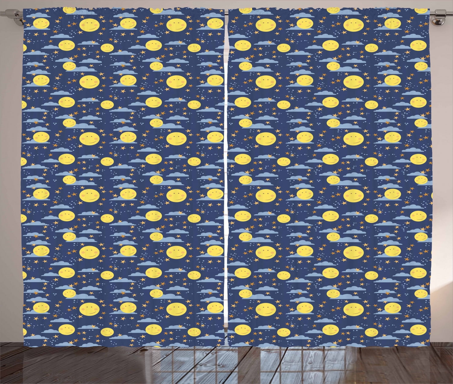 Ambesonne Moon Curtains 2 Panel Set, Smiling Moons Sleep Time, 108" x ...