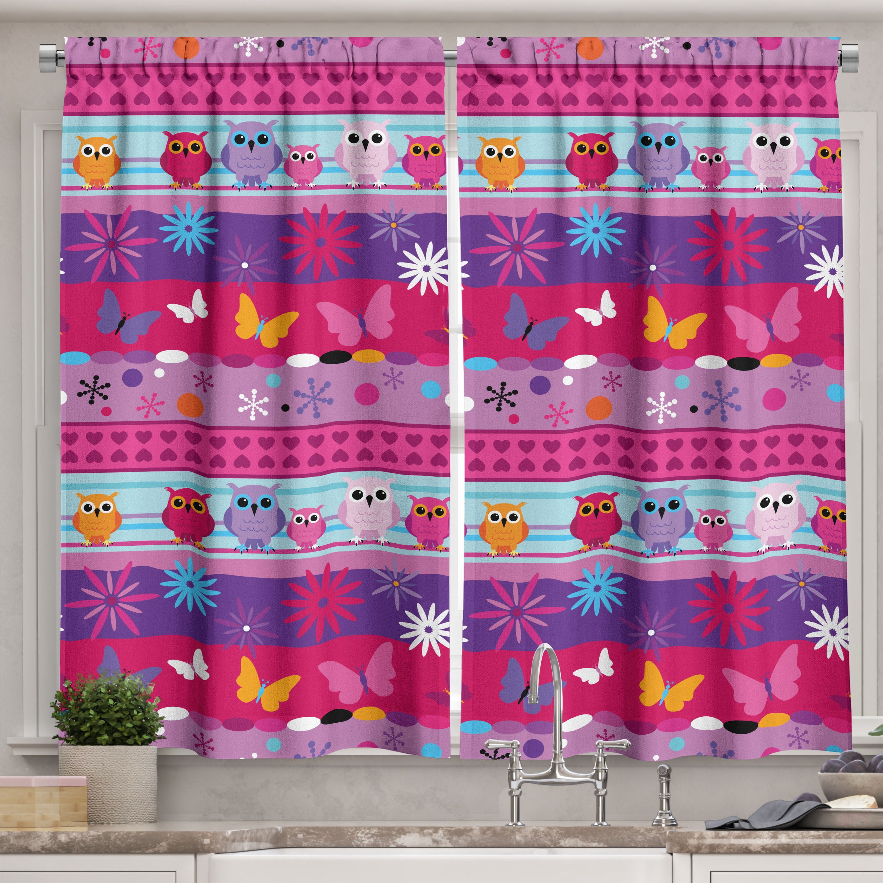Kids Curtains 2 Panels Set, Striped Cute Cartoon Style Pattern with ...