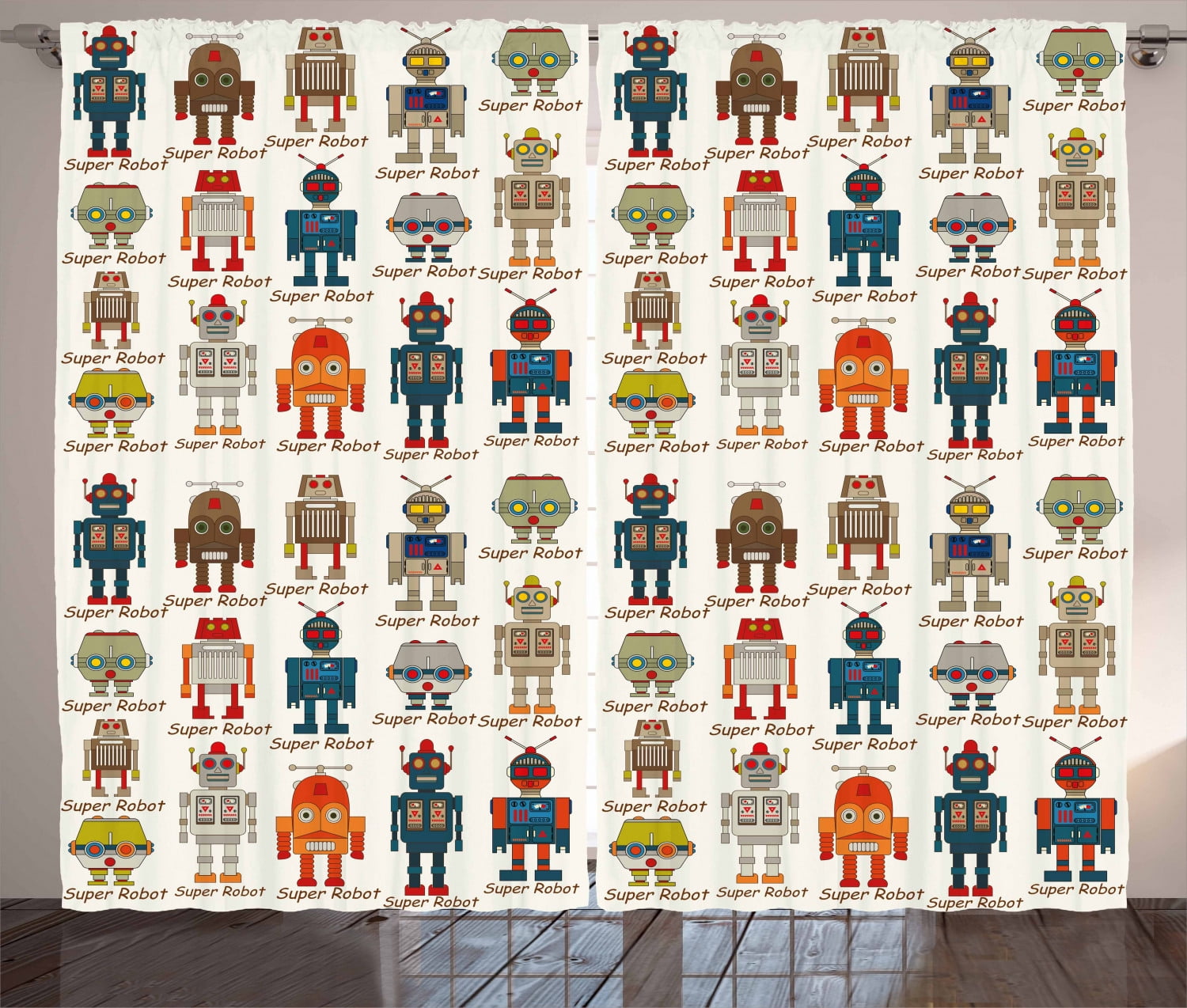 Ambesonne Robot Curtains 2 Panel Set, Super Robot, 108" x 63 ...
