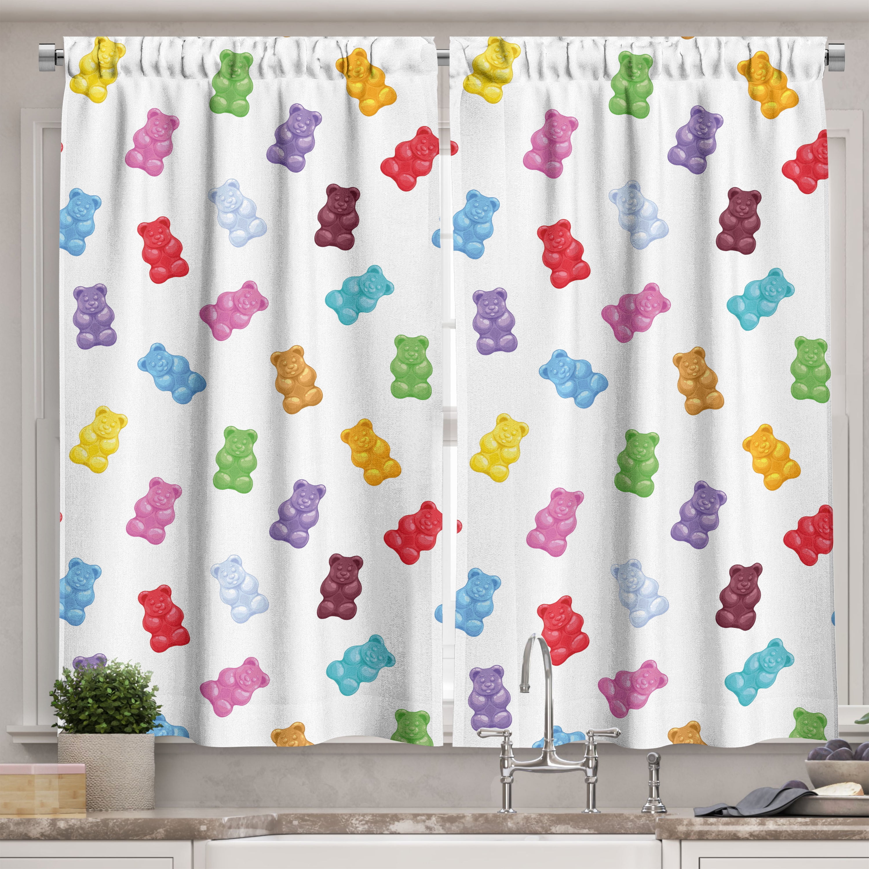 Kids Curtains 2 Panels Set, Vibrant Colored Gummy Bears Candies ...