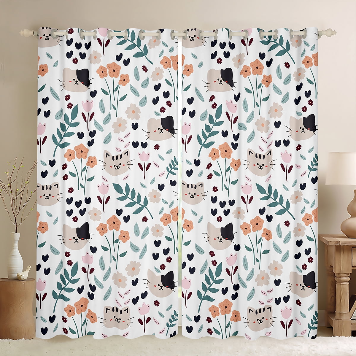 Kids Curtains,Cat Blackout Curtains Cartoon Cat Window Curtains Drapes ...