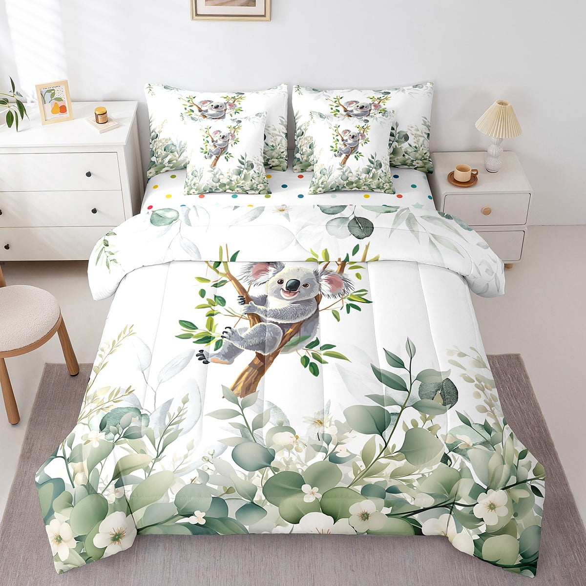 Cute Animal Twin Comforter Set 7 Pieces Cartoon Koala Bedding Comforter Sets, Eucalyptus Bed in ...