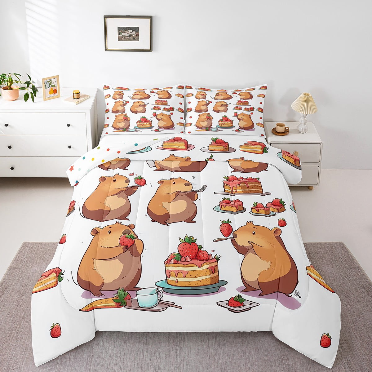 Cute Capybara Comforter Sets Cartoon Rodent Animals Bedding Sets Queen ...
