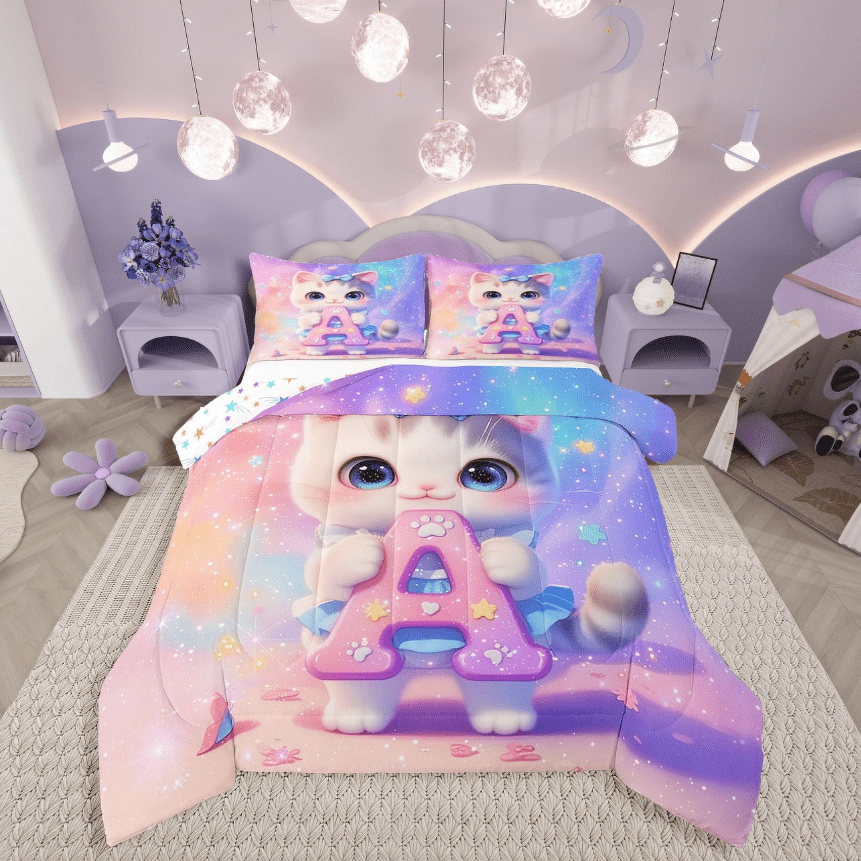 Kids Cute Cat Bedding Sets Cartoon Animal Cat Twin Comforter Set Teen ...