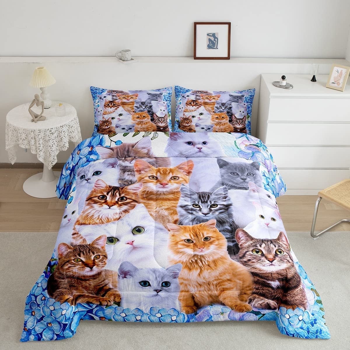 Cute Cat Comforter Cartoon Pet Cats Bedding Set Cute Kitten Print ...