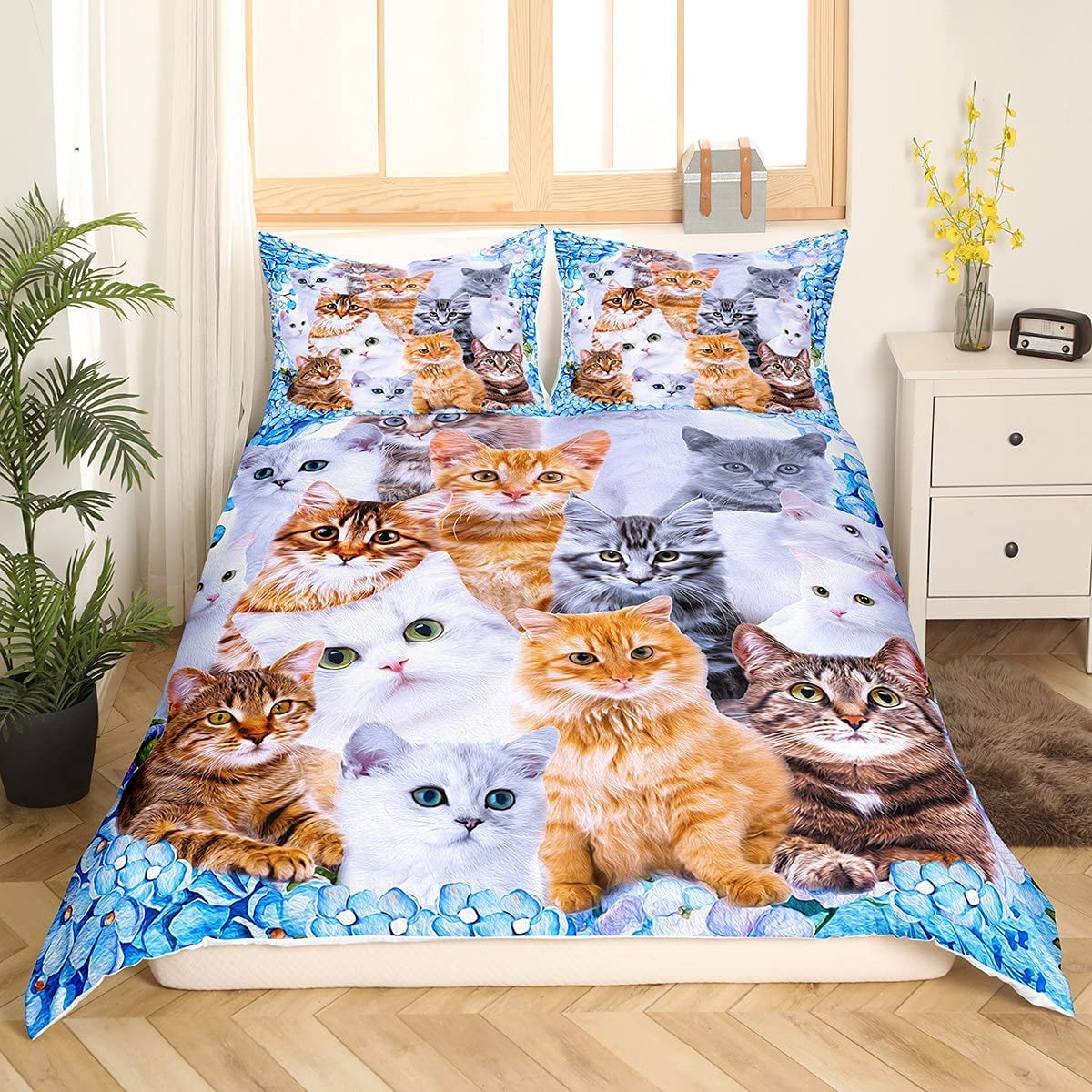 Kids Cute Cat Comforter Cover Set Cartoon Pet Cats Bedding Set for ...