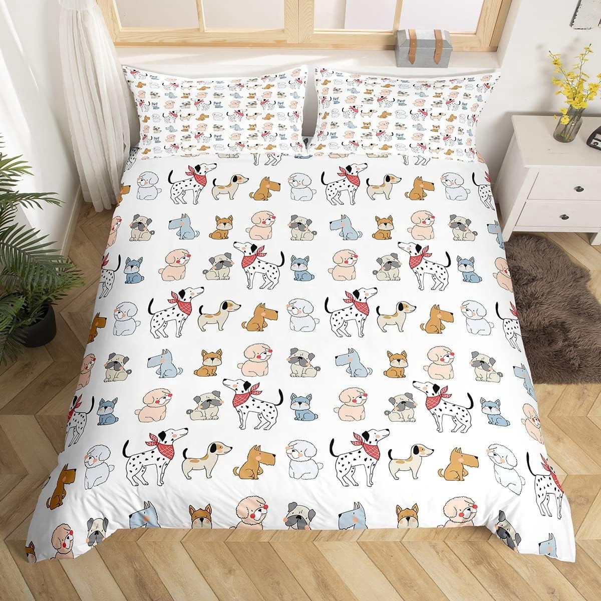 Cute Dog Comforter Cover King Cartoon Puppy Pug Bedding Set Lovely Pet ...