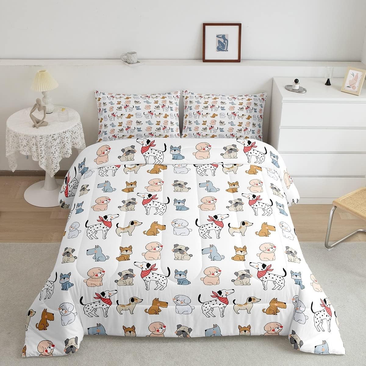 Cute Dogs Comforter Set King Cartoon Puppy Pug Bedding Set Lovely Pet ...