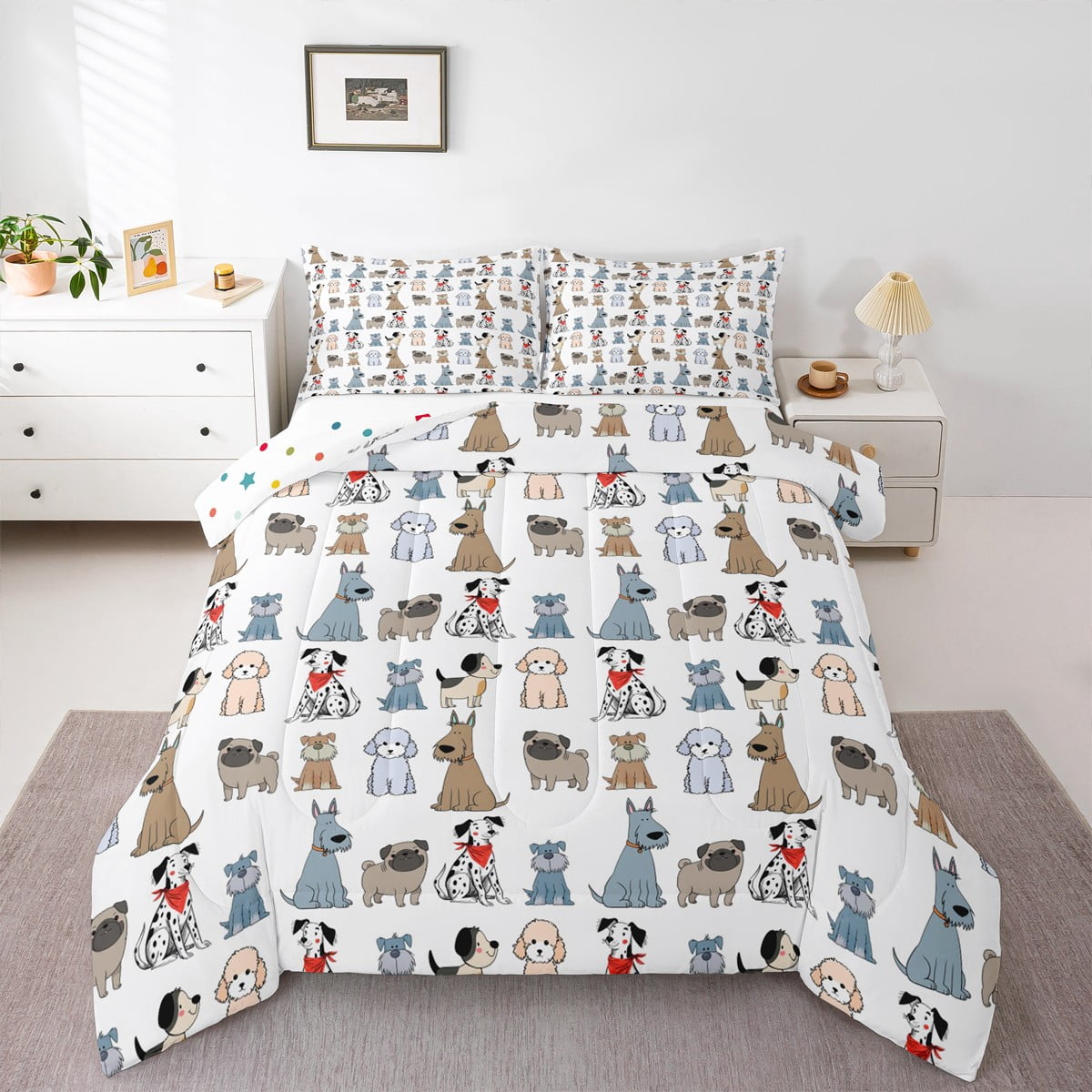 Cute Dogs Comforter Set Twin Cartoon Puppy Pug Bedding Set Lovely Pet ...