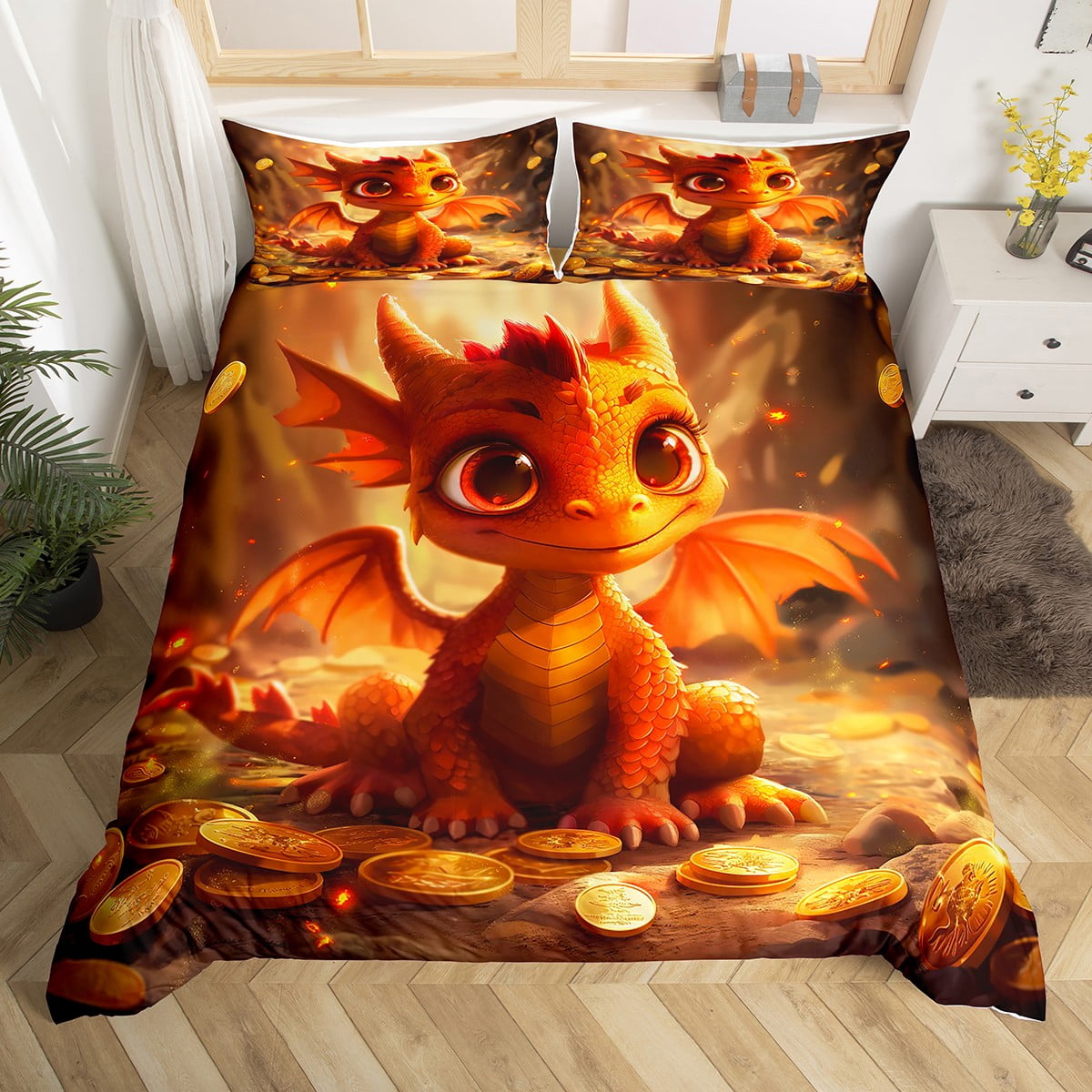 Kids Cute Dragon Comforter Cover for Boys Girls Magic Jungle Bed Set ...