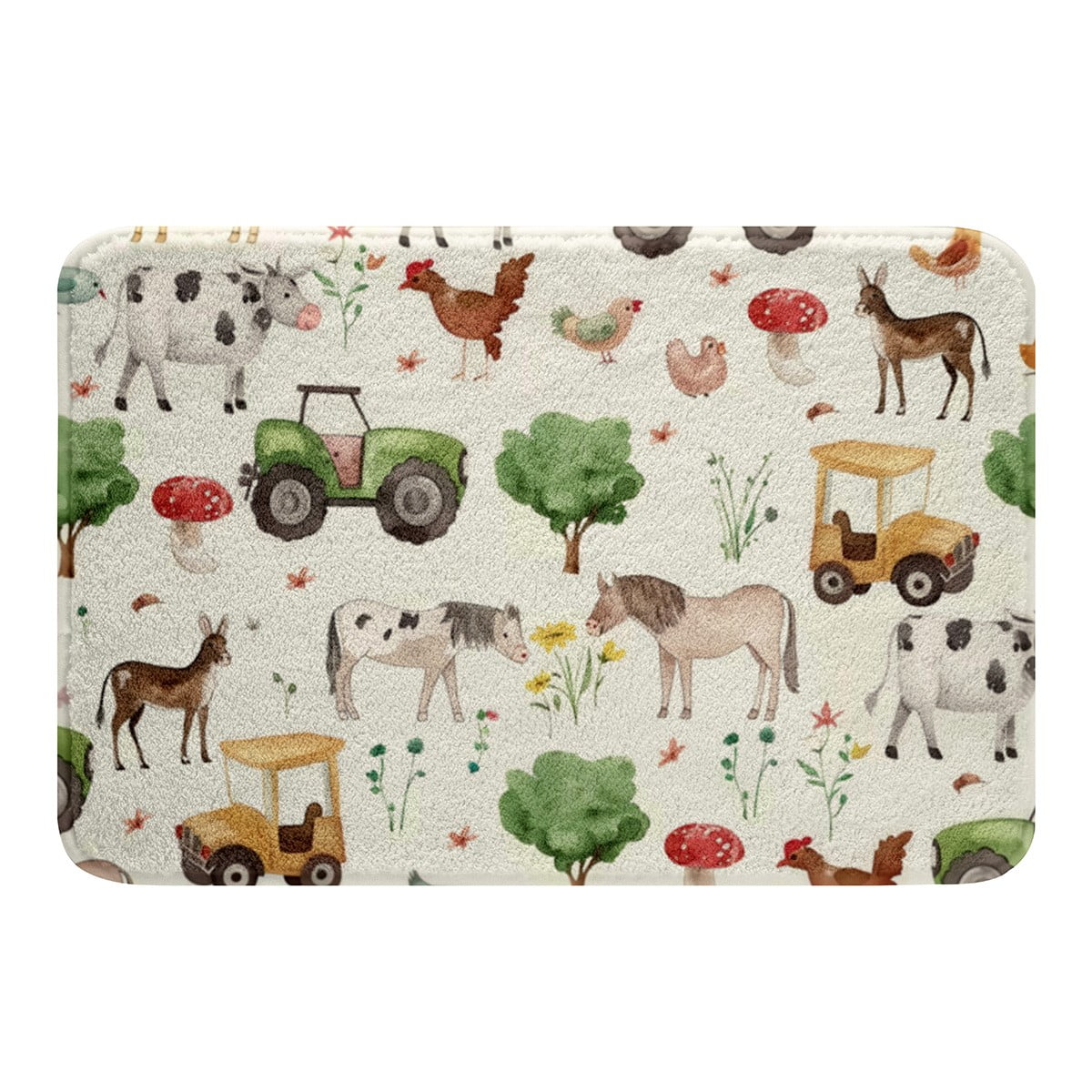Kids Cute Excavator 16"x 24" Bathroom Rugs,Farm Animals Bath Mat for ...