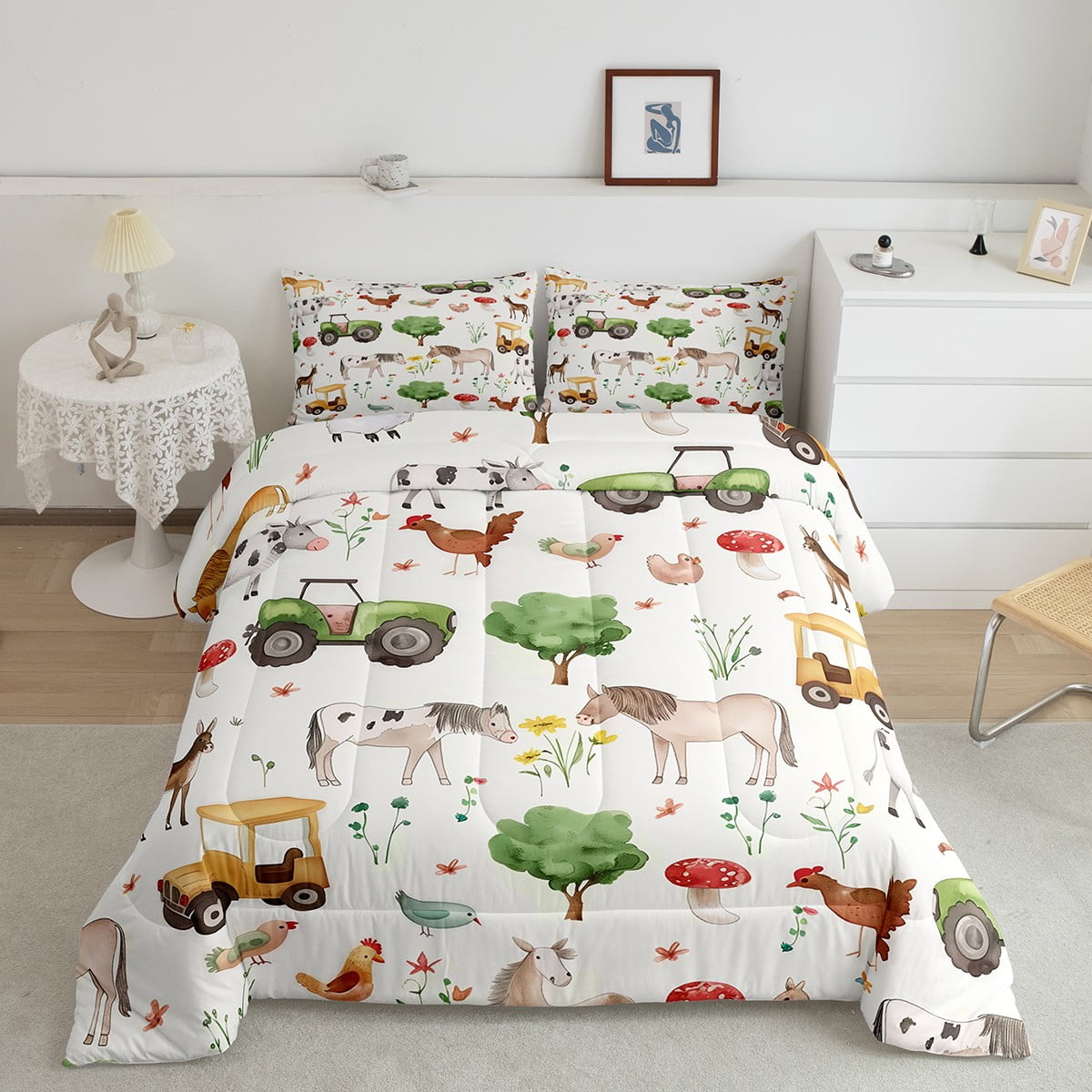 Kids Cute Excavator Twin Comforter Set,Farm Animals Bedding Set for ...