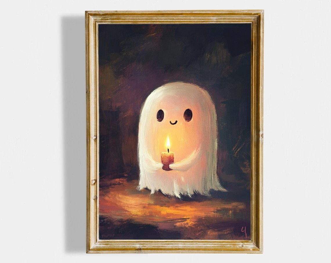 Kids Cute Ghost Wall Art, Cute Ghost, Spooky Season Painting, Trendy ...