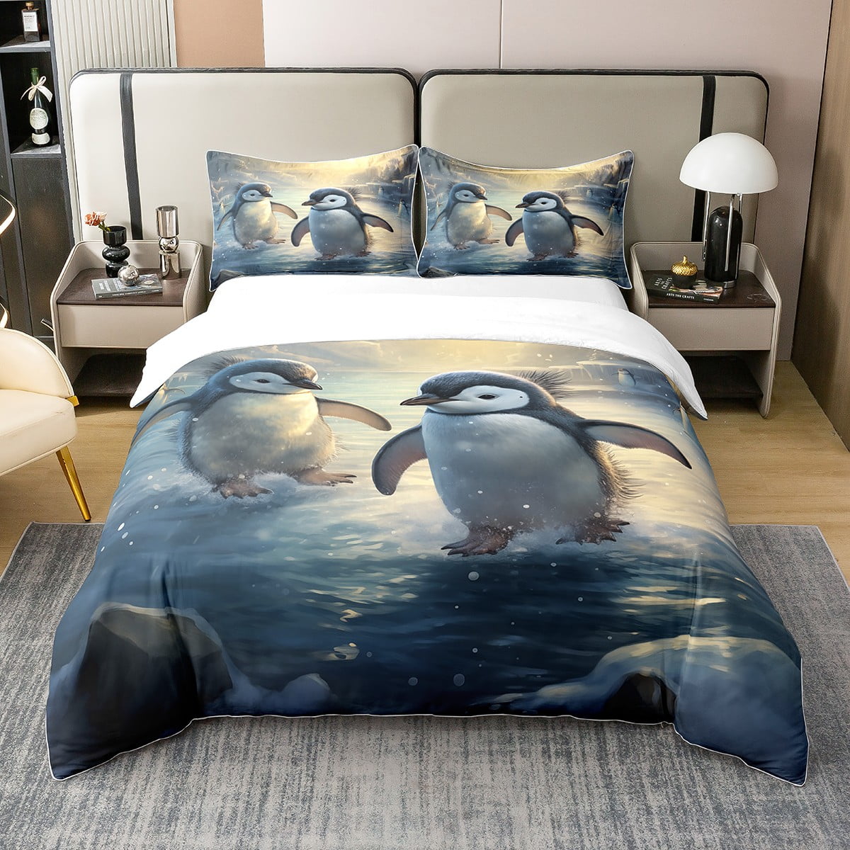Kids Cute Penguin 100% Natural Cotton Comforter Cover For Children Boys ...