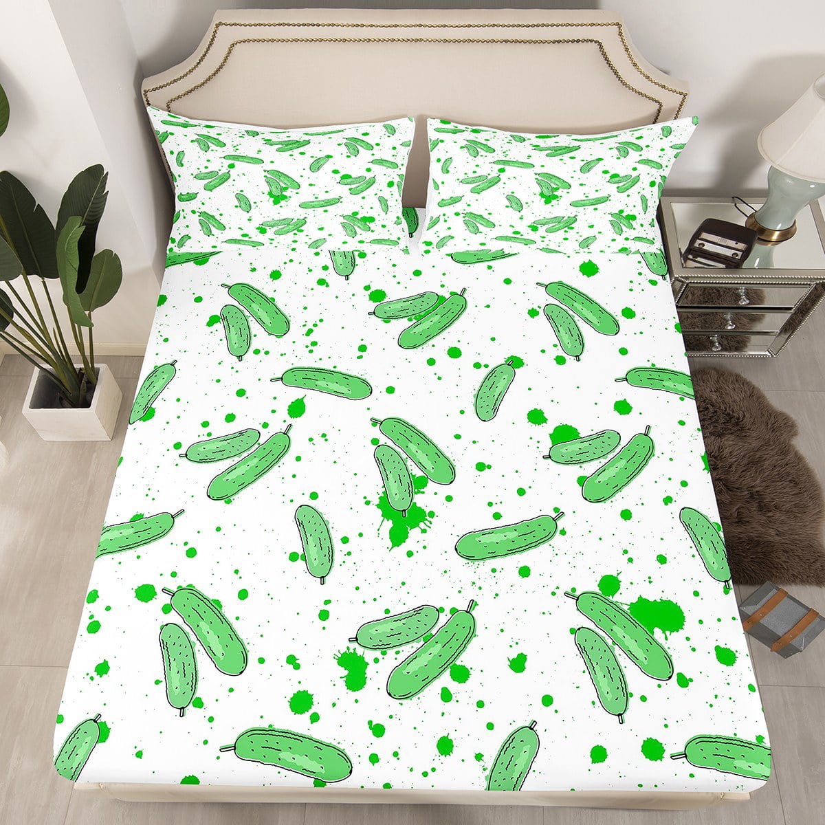 Cute Pickles Bed Set Twin Size Cucumber Pickles Bed Sheets Teens Decor ...
