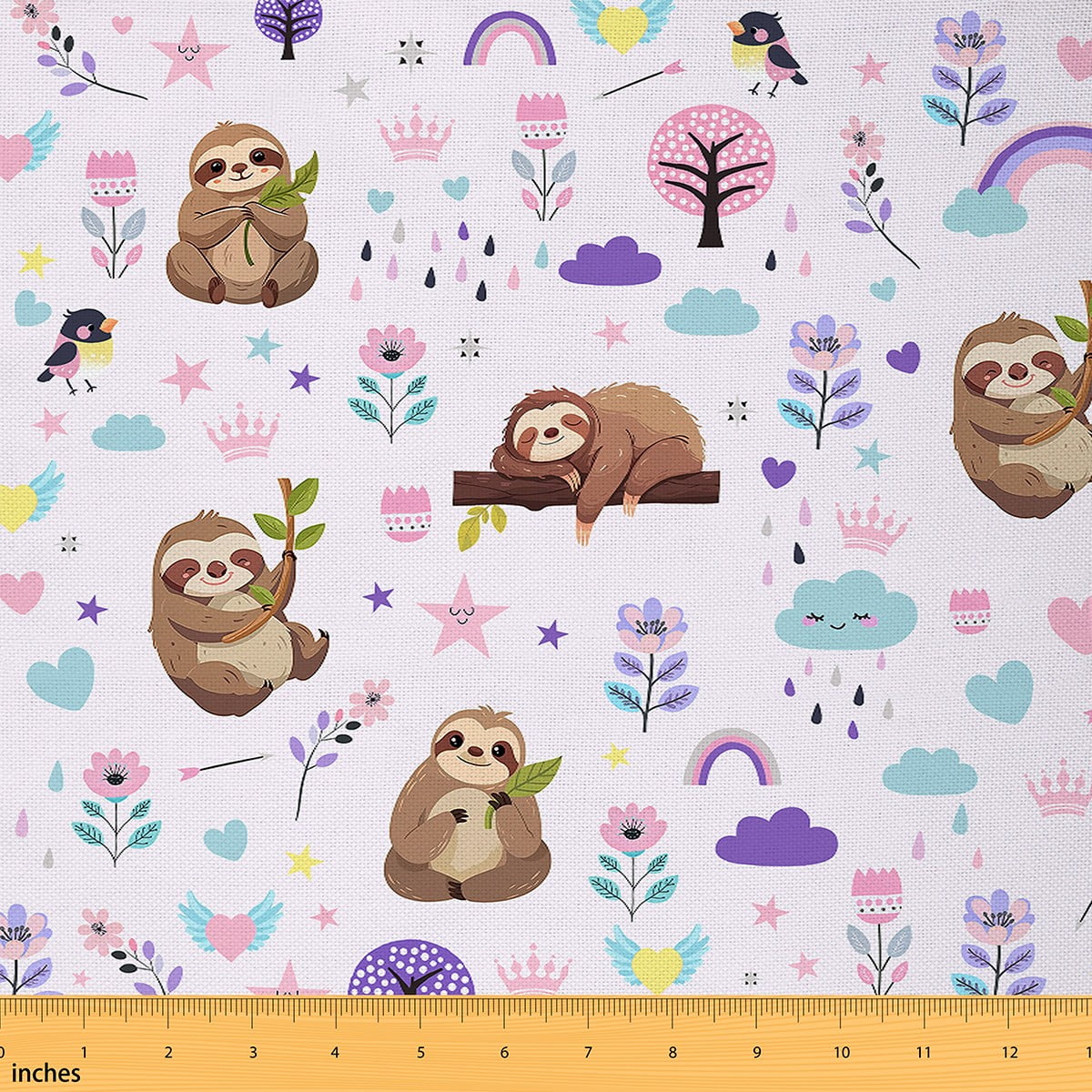 Kids Cute Sloth Upholstery Fabric for Girls,Kawaii Sloth Botanical Leaf ...