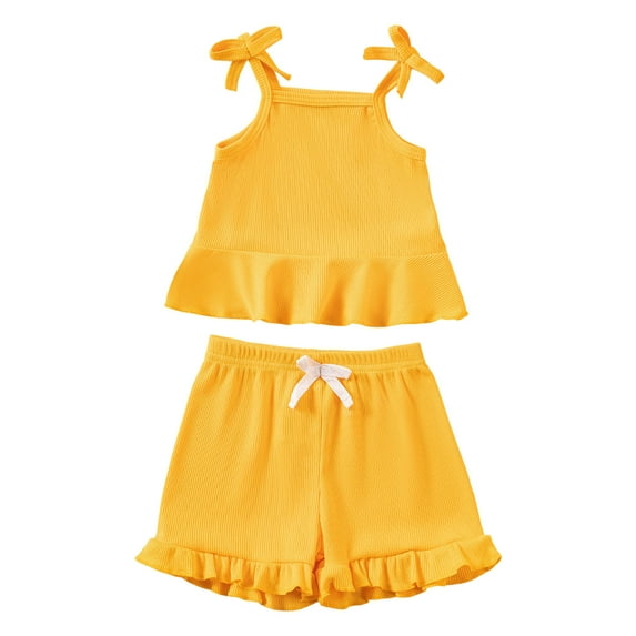 Kids Cute Summer Outfits Yellow Spaghetti Strap Tops and Shorts 2 Piece ...