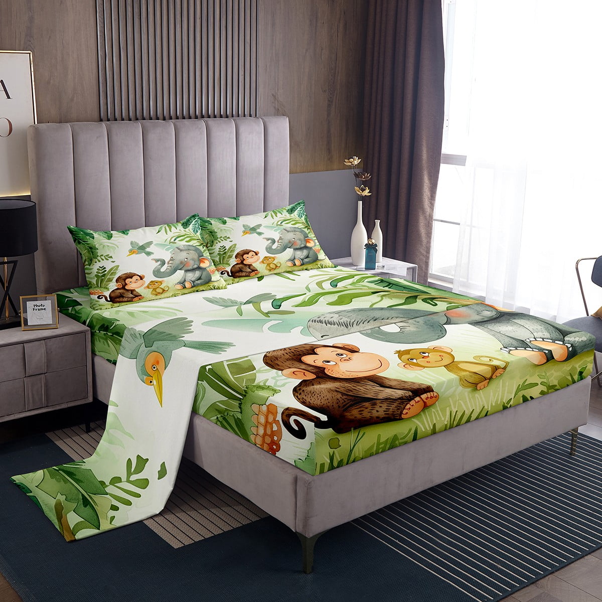 Cute Wild Animals Sheets Cartoon Monkey Elephant Twin Size Sheet Set ...