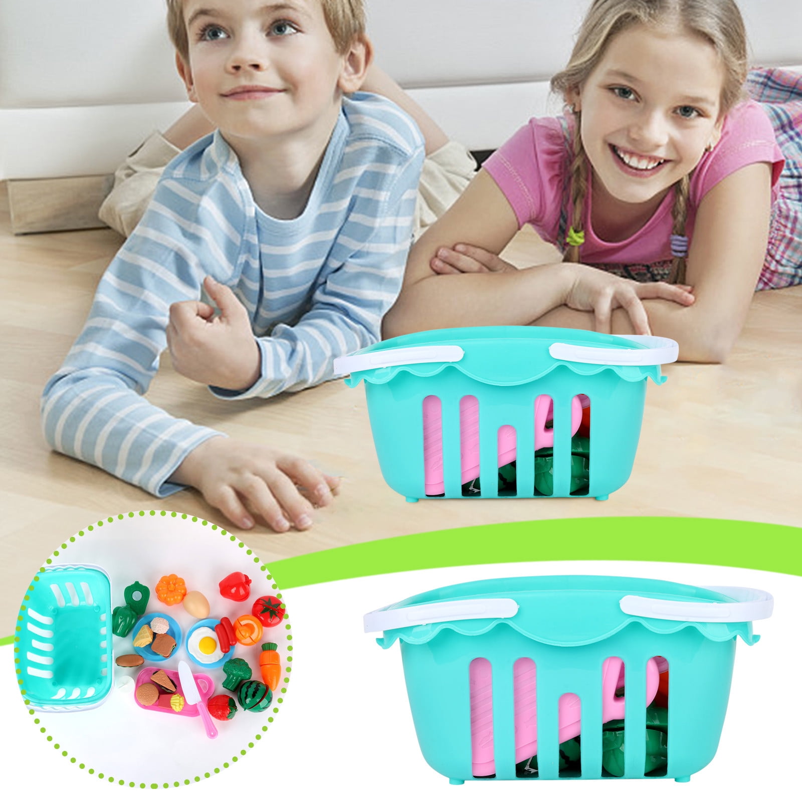 Kids Cutting Play Food Set with Realistic Click Sound & Reusable Velcro ...