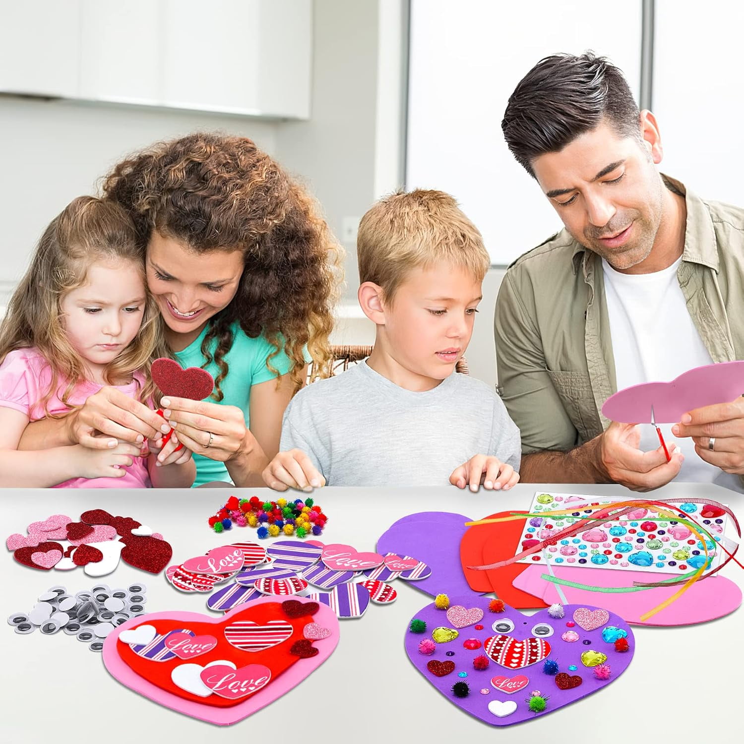 Kids’ DIY Valentine’s Day Craft Kit – 28 Foam Hearts with Self-Adhesive ...