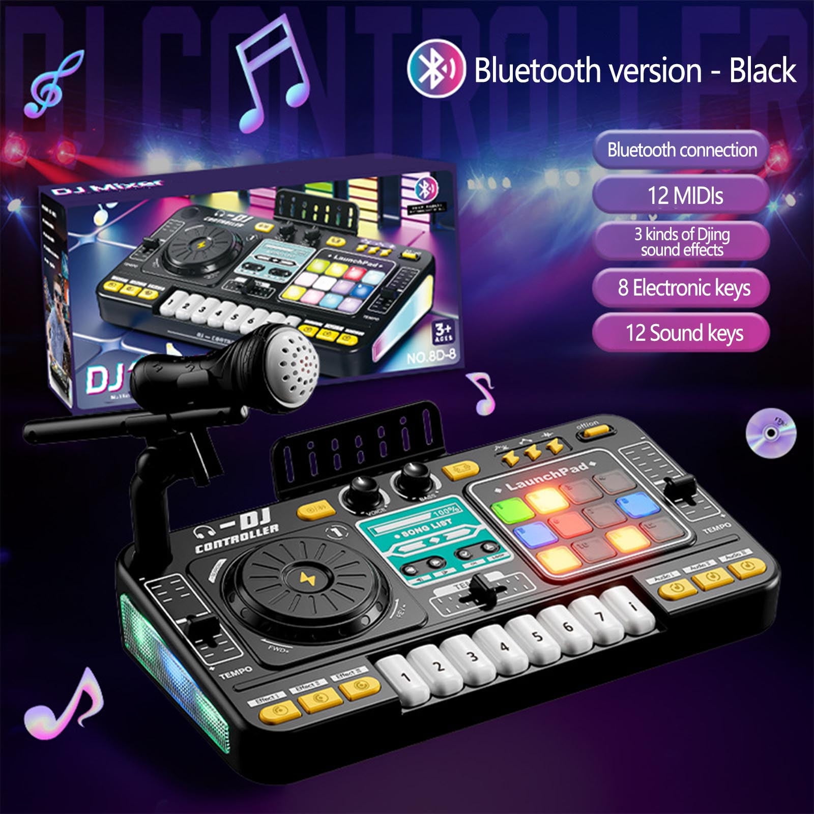 Kids DJ Music Console With Microphone Bluetooth | 8-Key Piano Keyboard ...