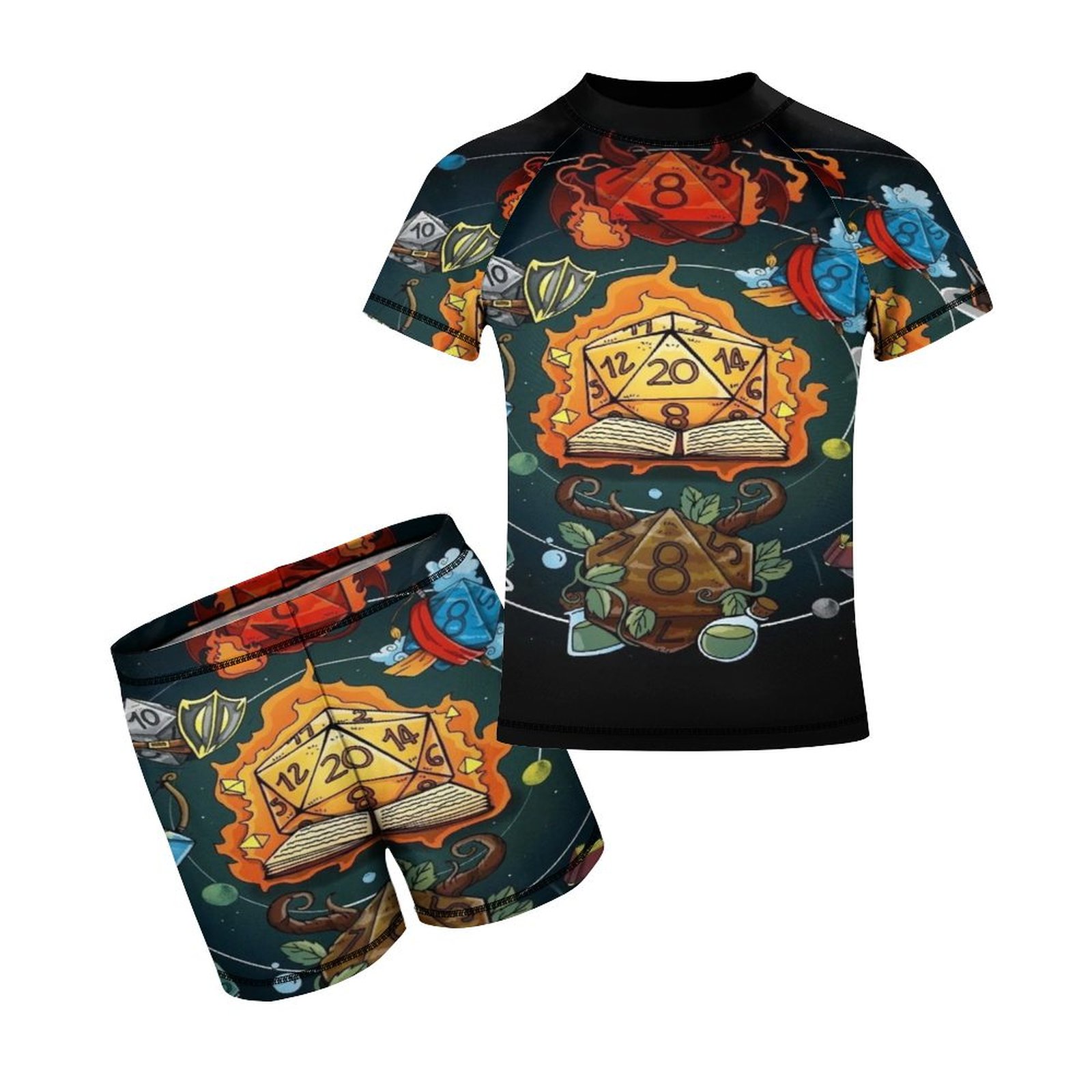 Kids DND Dungeons And Dragons Short Sleeve Swimwear Boys Two Piece Rash ...