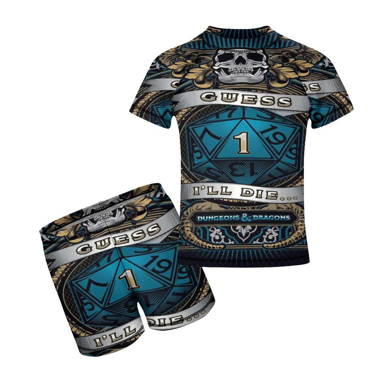 Kids DND Dungeons And Dragons Short Sleeve Swimwear Boys Two Piece Rash ...