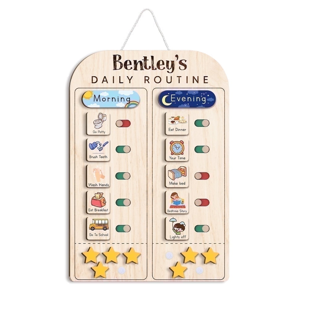 Kids Daily Routine With Stars, Chore Chart For Boys Girls Custom Name ...