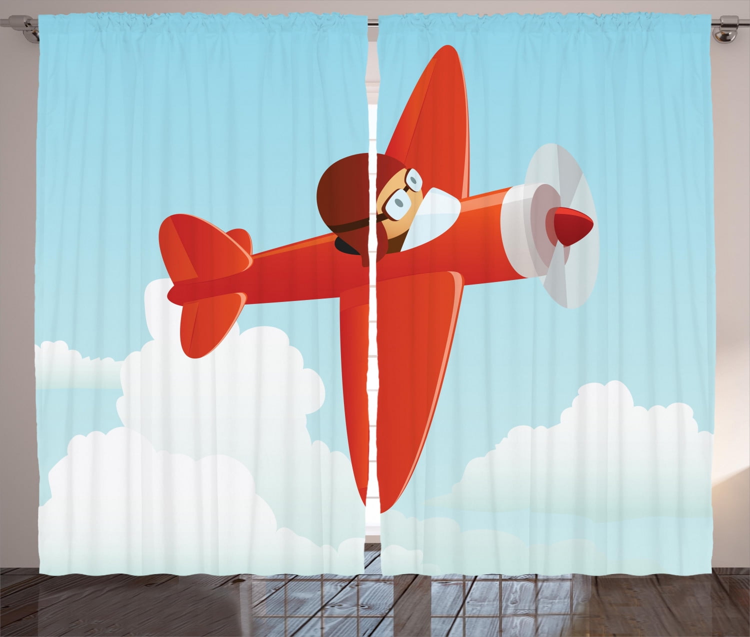 Ambesonne Plane Curtains 2 Panel Set, Airplane Flying Cloud, 108" x 90 ...