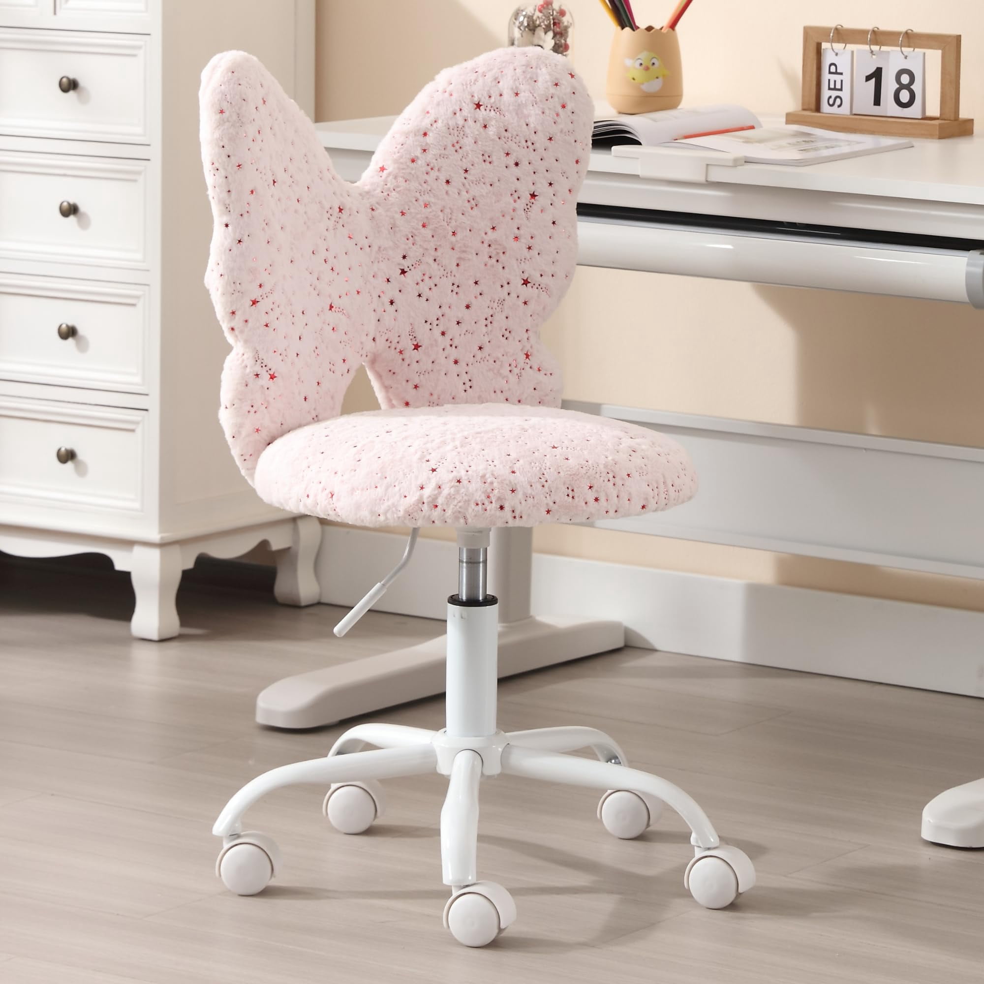 Soft Kids Office Chair, Butterfly Design Faux Fur Swivel Chair with ...