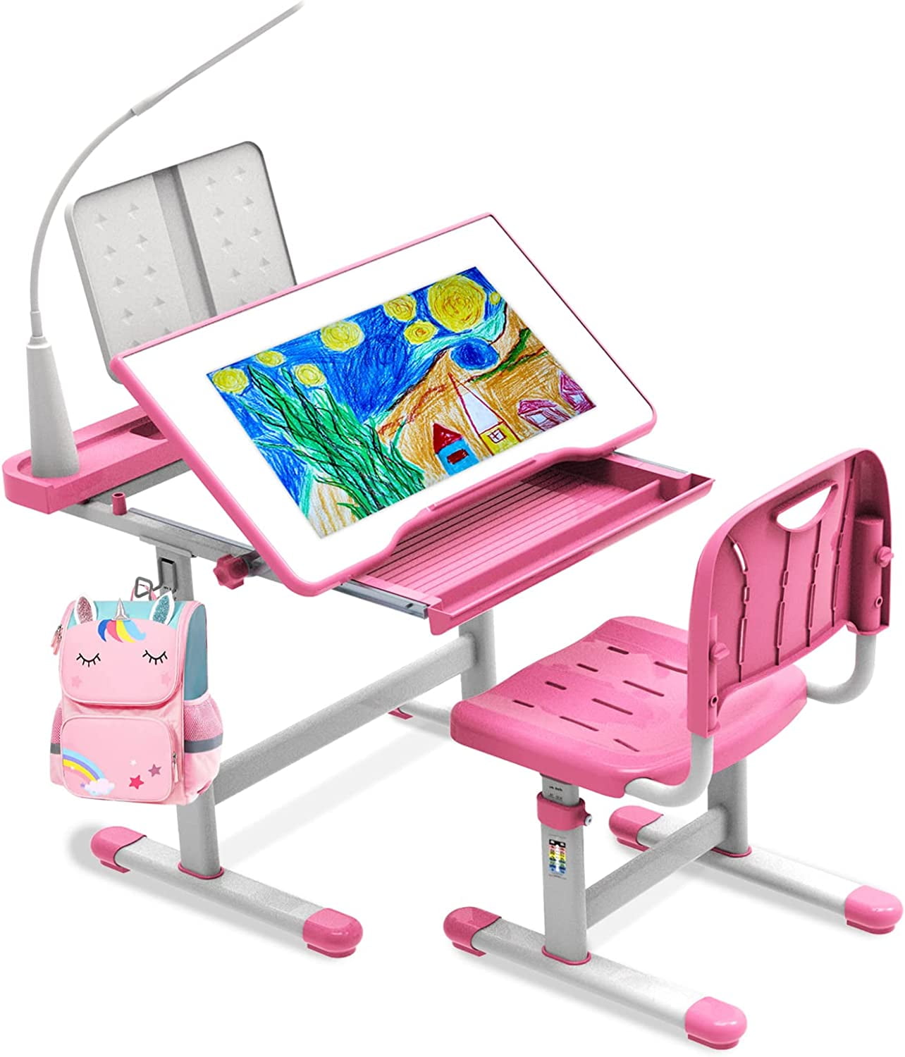 Kids Desk and Chair Set, 40 Degree Tiltable Desktop Desk for Kids ...