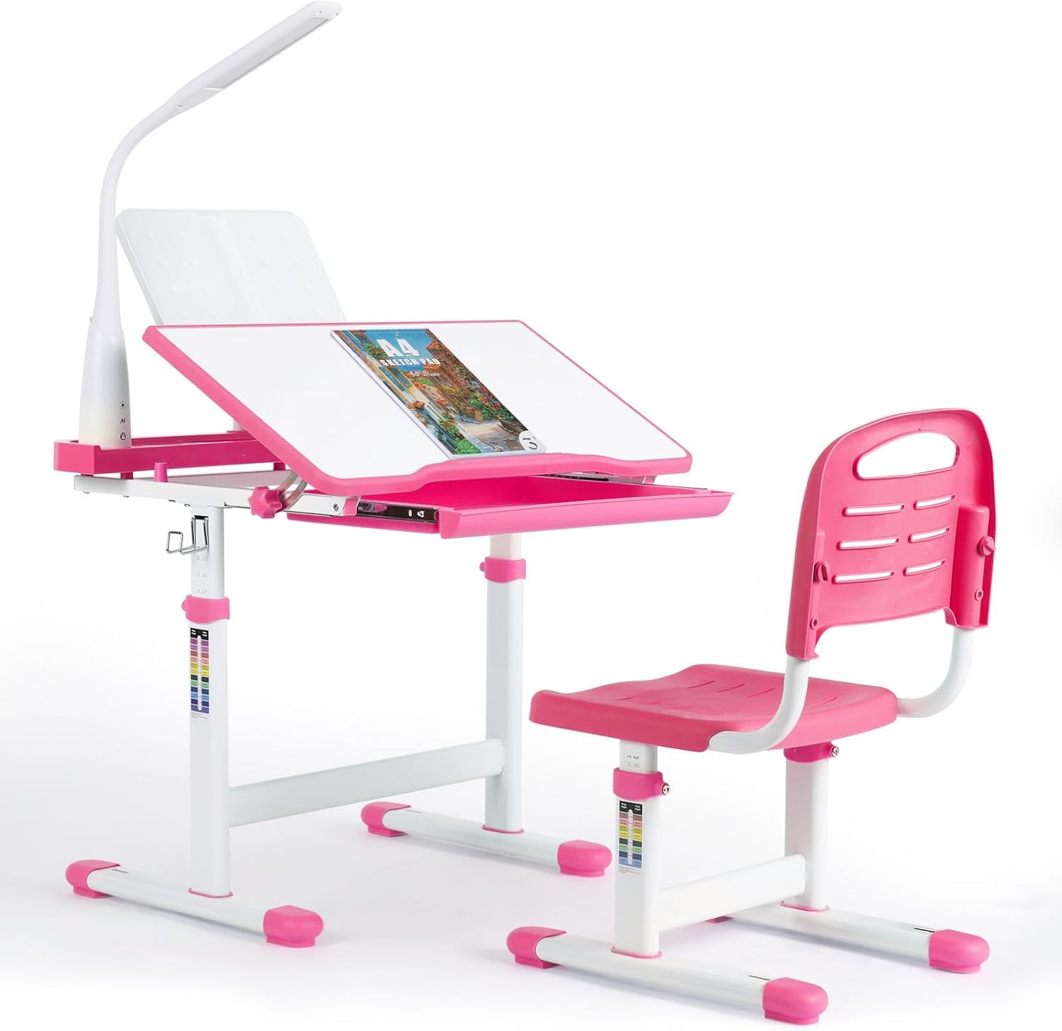 Kids Desk and Chair Set Children School Study Desk Set with 40 Degree Tilt-able Desktop Multi ...