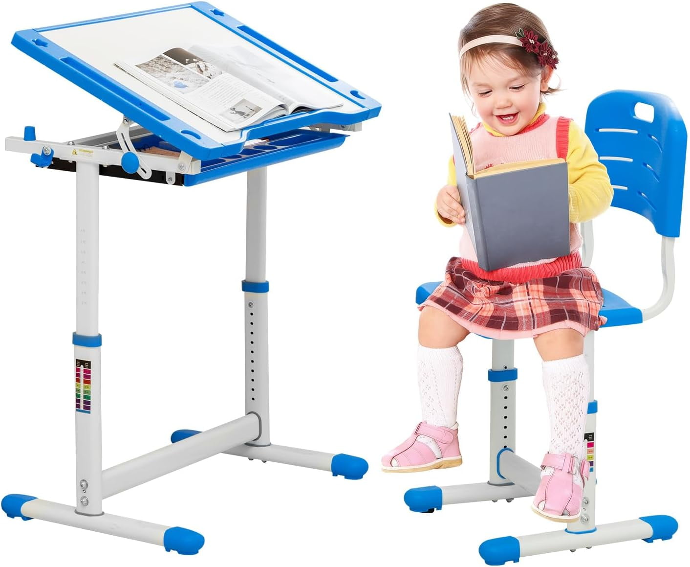 Kids Desk Chair Set,Children’s Study Desk Multi-Func Height Adjustable ...