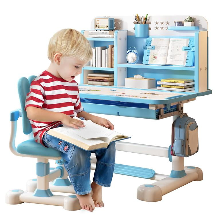 Kids Desk and Chair Set, Height Adjustable Kids Study Table and Chair ...