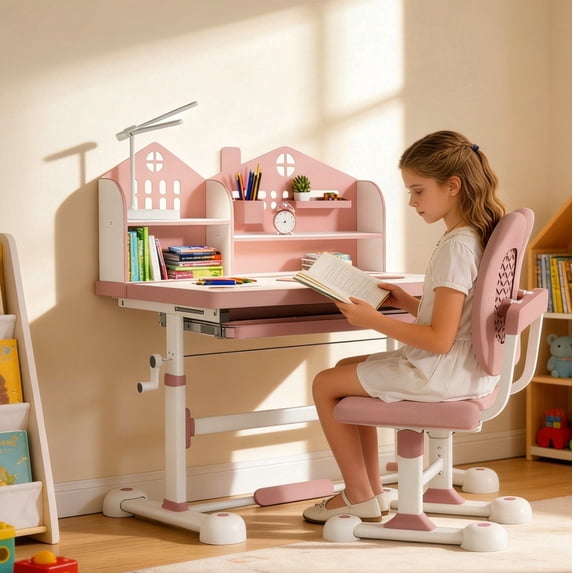 Kids Desk and Chair Set KD-002, Height Adjustable Tiltable Study Table ...