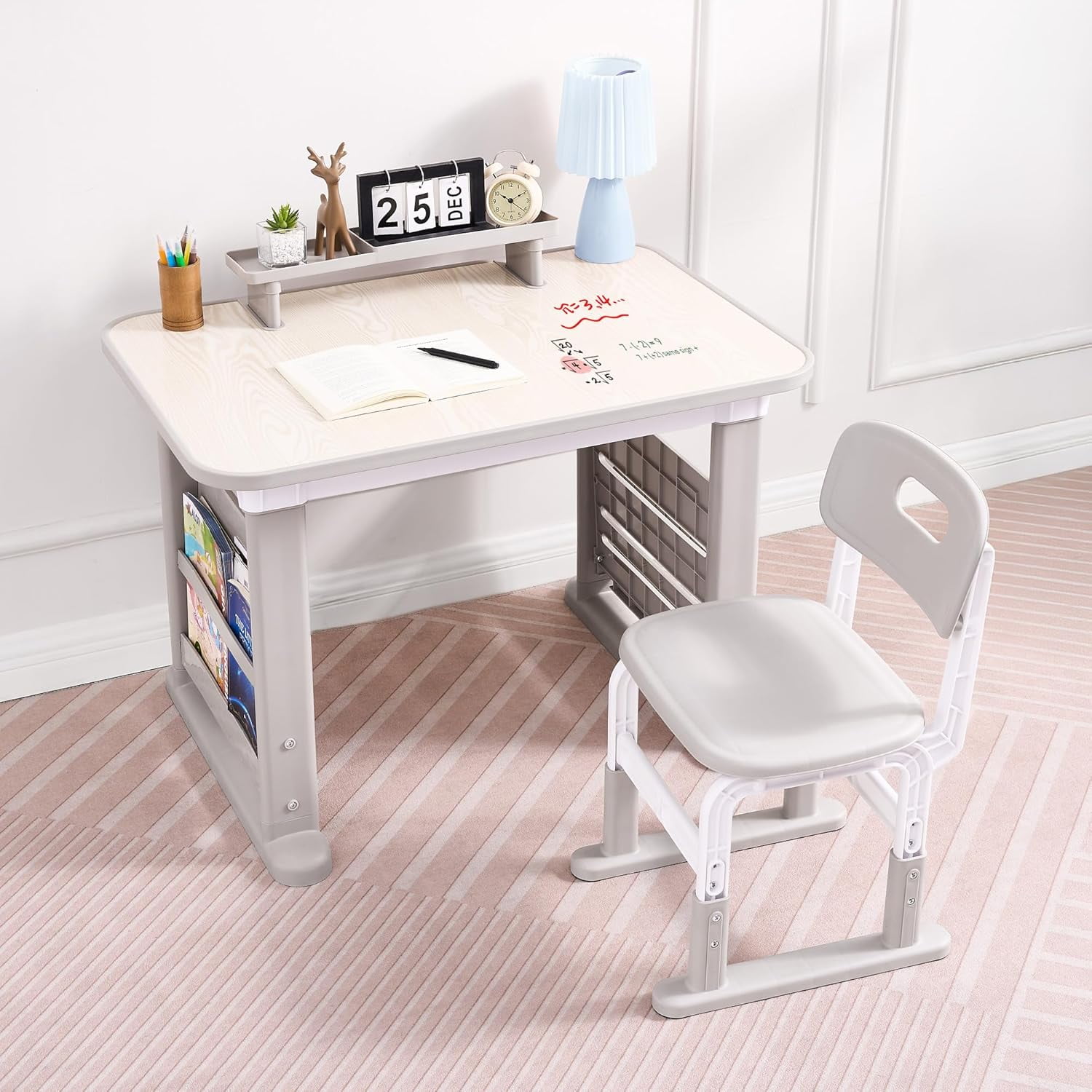 Kids Desk and Chair Set, Multi-Activity Children Study Table and Chair ...