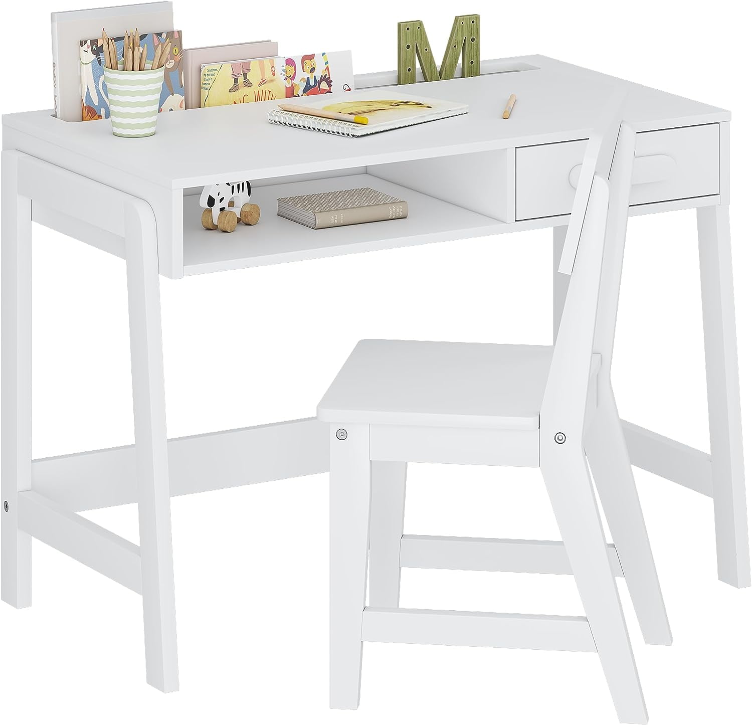 Kids Desk and Chair Set, Study Desk for Kids with Drawers, Wooden ...