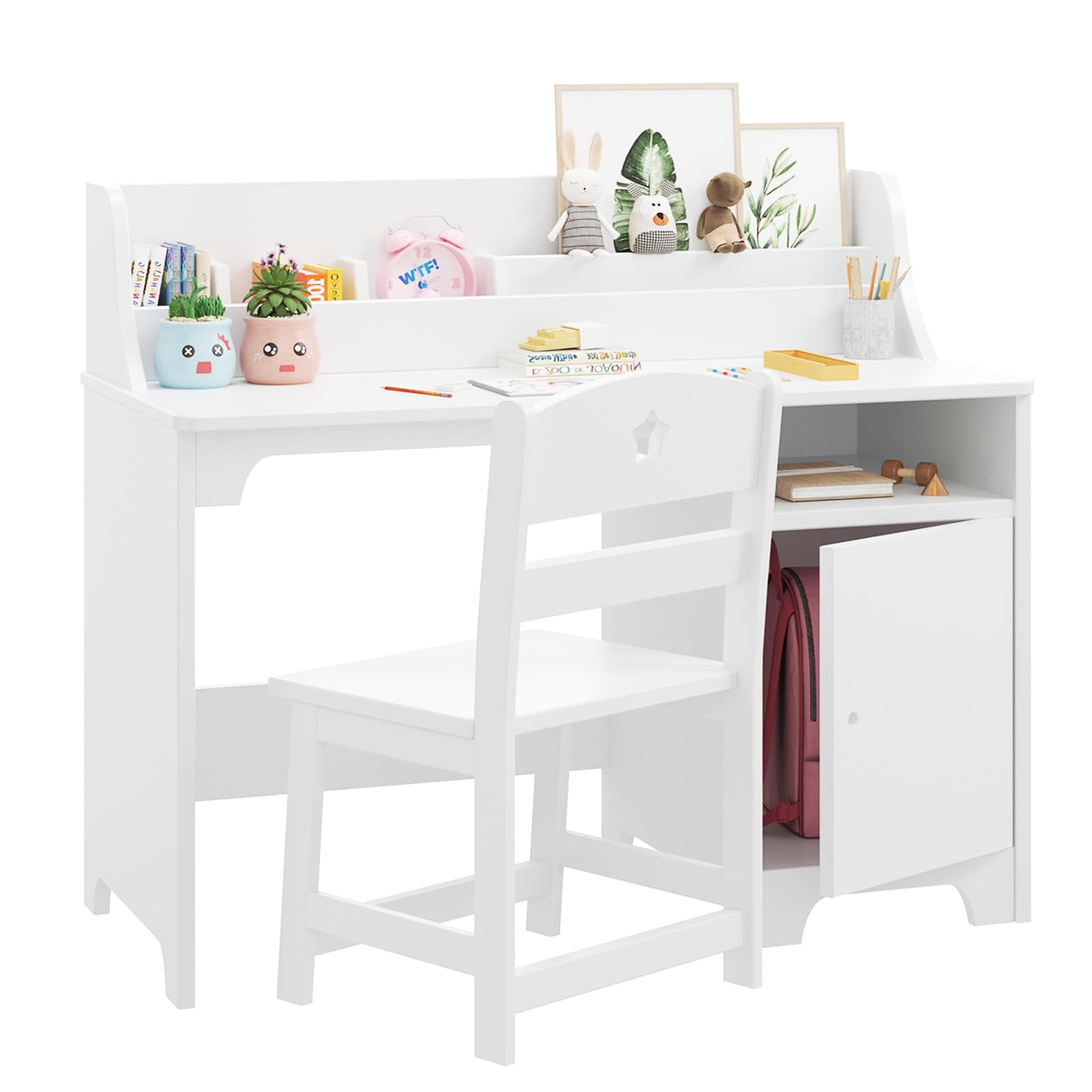 Kids Desk and Chair Set,Study Desk for Kids with Hutch, Storage Cabinet ...