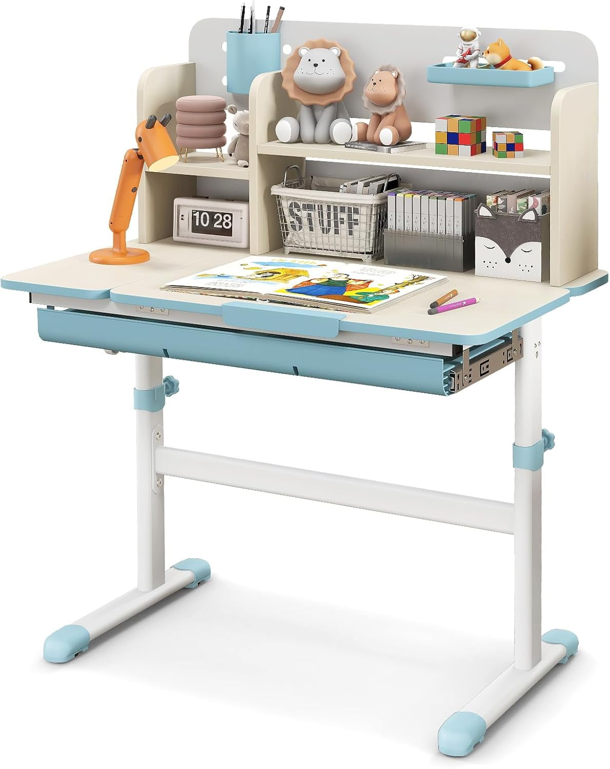 Kids Desk, Children School Study Desk w/ 7-Level Tiltable Desktop ...
