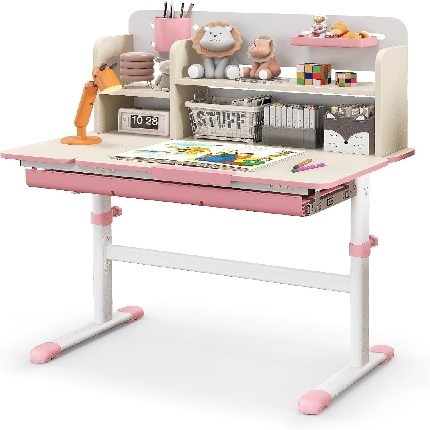 Kids Desk Children School Study Desk w/ 7-Level Tiltable Desktop Height ...