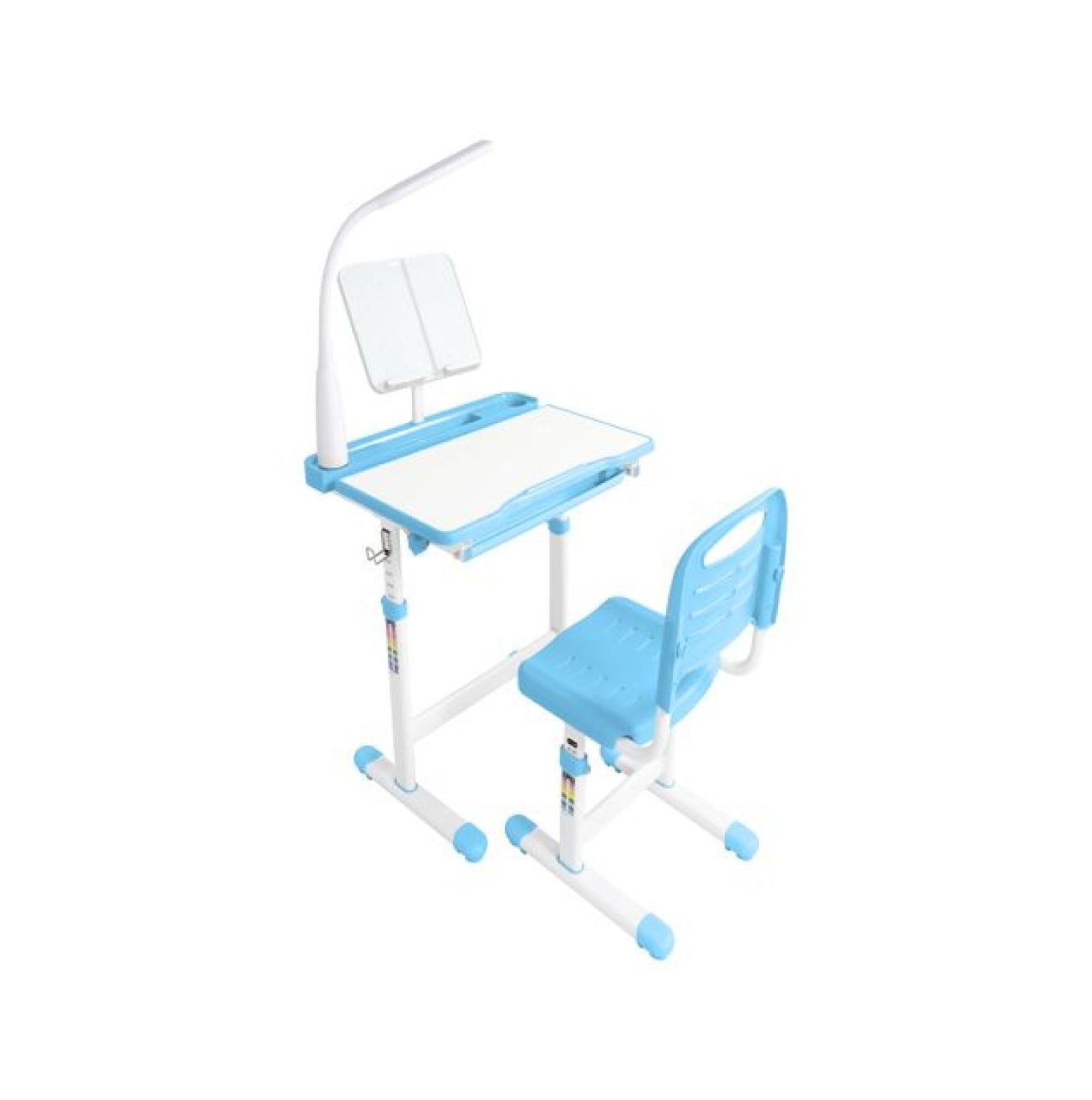 Kids Desk and Chair Set, Adjustable Height Student Table with LED Light ...