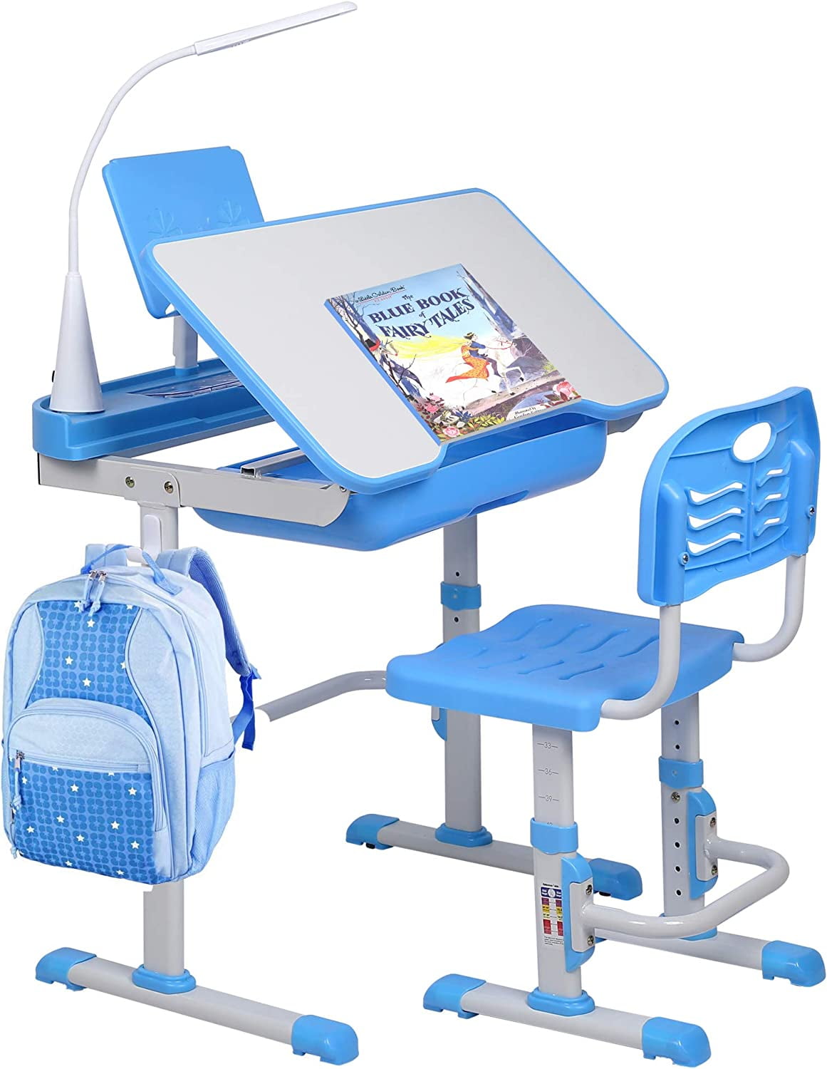 Kids Desk and Chair Set, Height Adjustable Child's School Study Writing ...