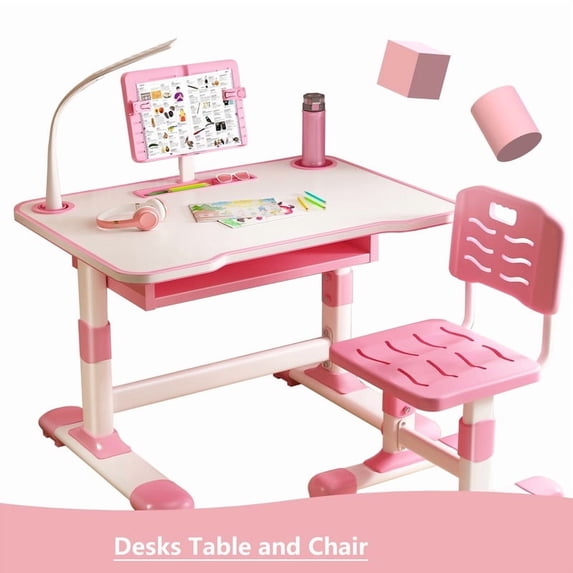 Kids Desk and Chair Set, Height Adjustable Child's School Study Writing ...