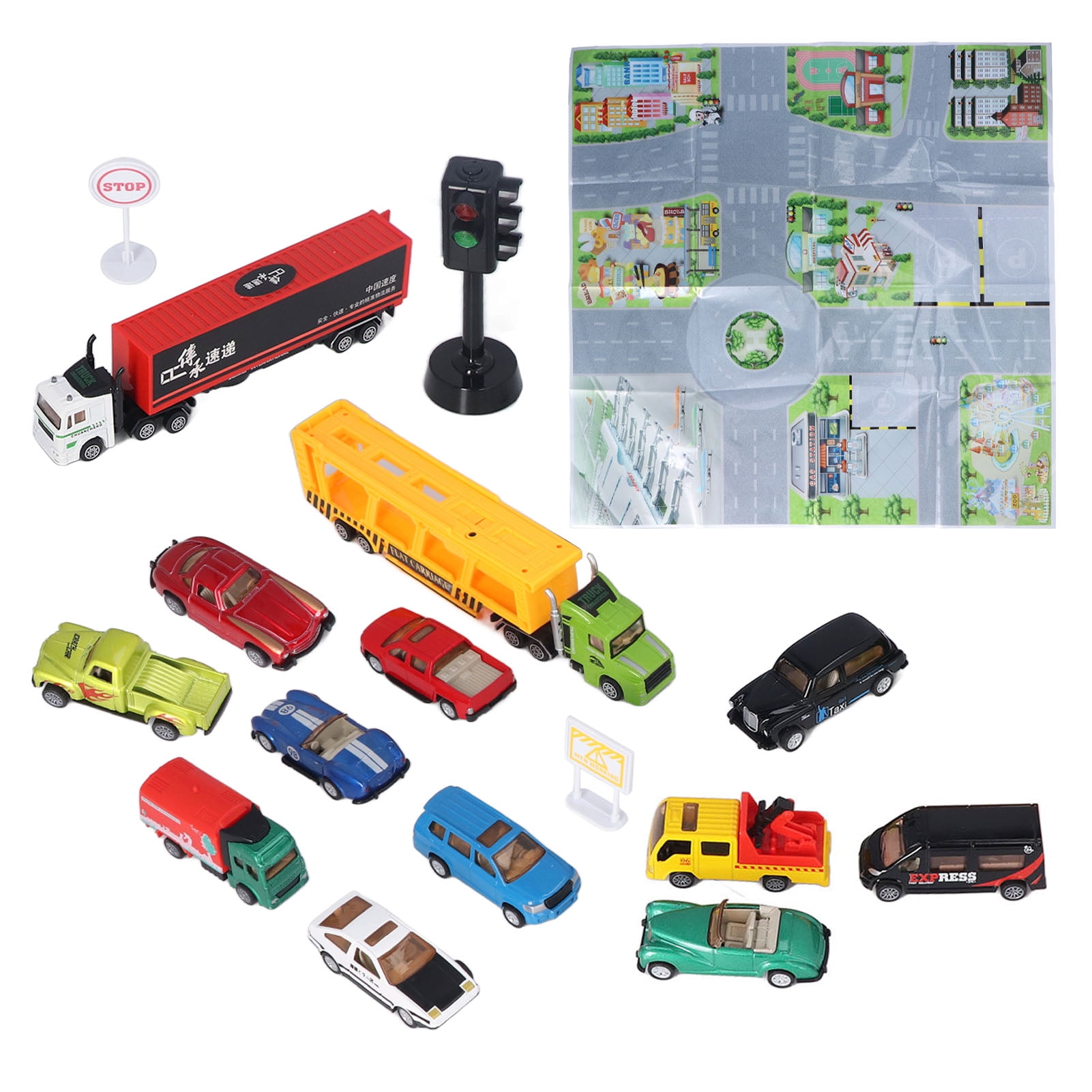 Kids Die Cast Car Model Toys Set - 14Pcs Alloy Educational Vehicle Set ...
