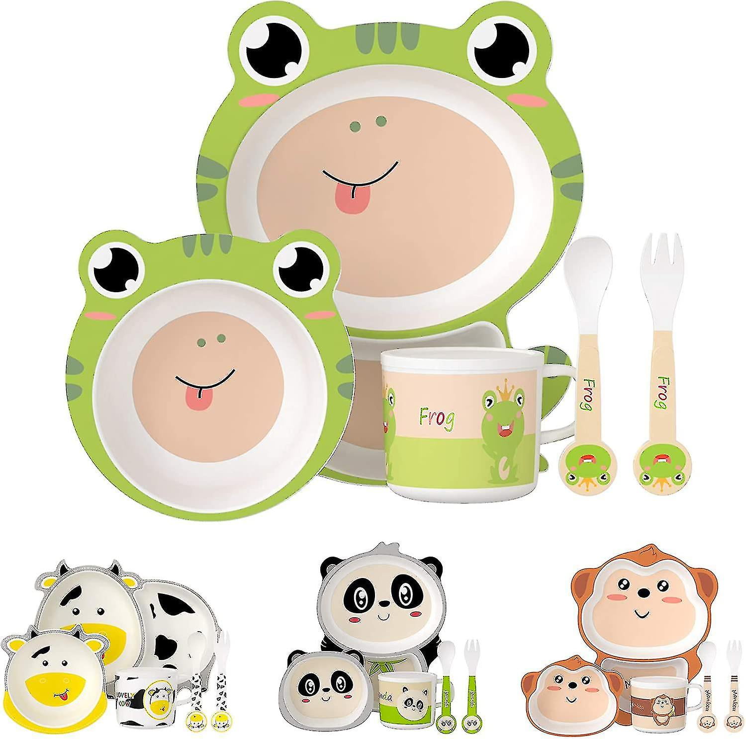 Kids Dinnerware Set Dinner Set Baby Plate Bowl Bamboo Fiber Fork (frog ...